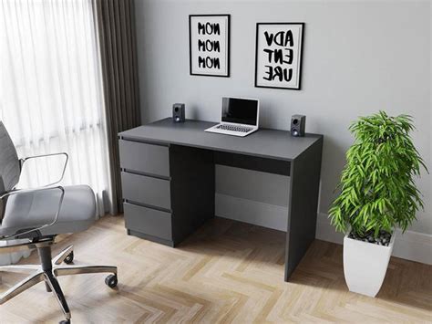 Письменный стол с тумбой слева на три выдвижных ящика без ручек из ЛДСП Антрацит 120х76х60 см