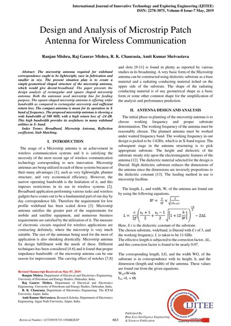Pdf Design And Analysis Of Microstrip Patch Antenna For Wireless Communication