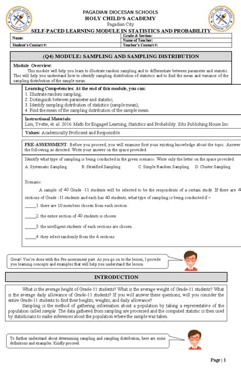 Sampling And Sampling Distribution Stat And Prob Q4 Module Studocu