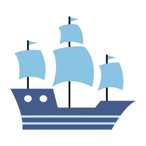 Vector Cute Blue Sailboat Sea Ship With Sails Sea Research Transport