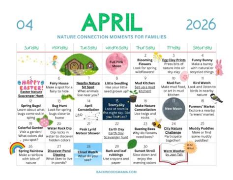 May 2026 Nature Connection Calendar For Families Free Printable Spring Nature Activities For