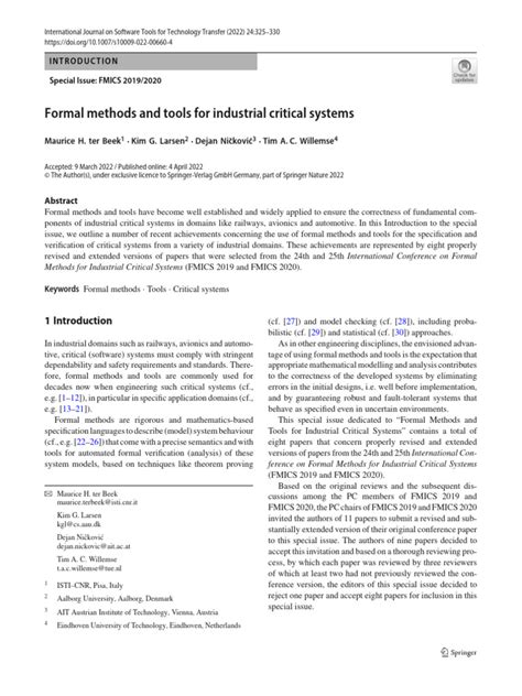 Formal Methods And Tools For Industrial Critical Systems Pdf Formal Verification Formal