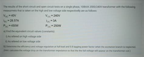 solved the results of the short circuit and open circuit