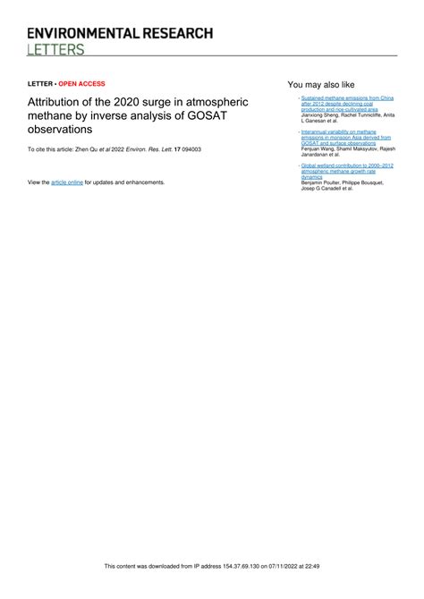 Pdf Attribution Of The 2020 Surge In Atmospheric Methane By Inverse Analysis Of Gosat Observations