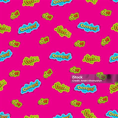 생생하고 장난기 넘치는 완벽한 패턴으로 만화 말풍선이 놀라움을 표현합니다 아동용 제품 재미있는 배경 또는 장난기 넘치는 그래픽 디자인에 이상적입니다 밝고 활기찬 스타일