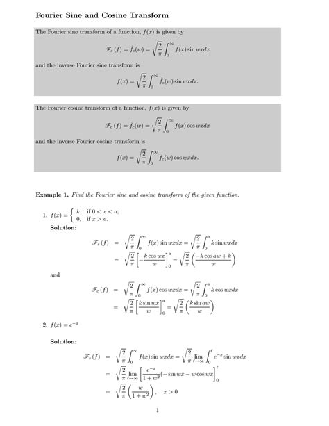 Further Readings Fourier Sine And Cosine Transforms Fourier Sine And Cosine Transform The