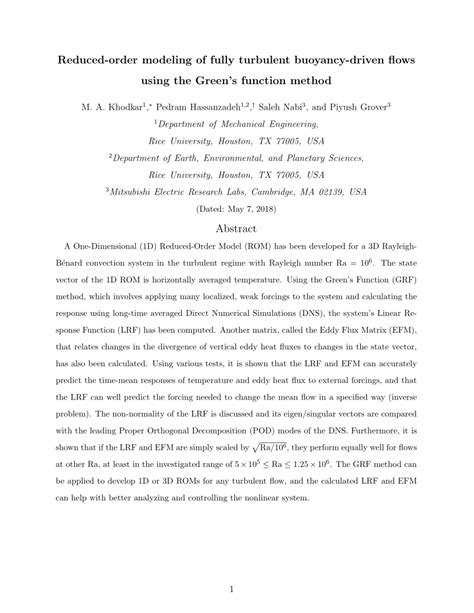 Pdf Reduced Order Modeling Of Fully Turbulent Buoyancy Driven Flows
