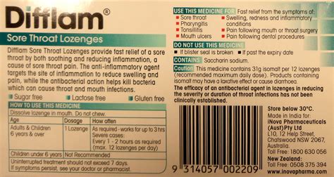 Difflam Lozenge Anti Inflammatory Anti Bacterial W Anaesthetic Sugar