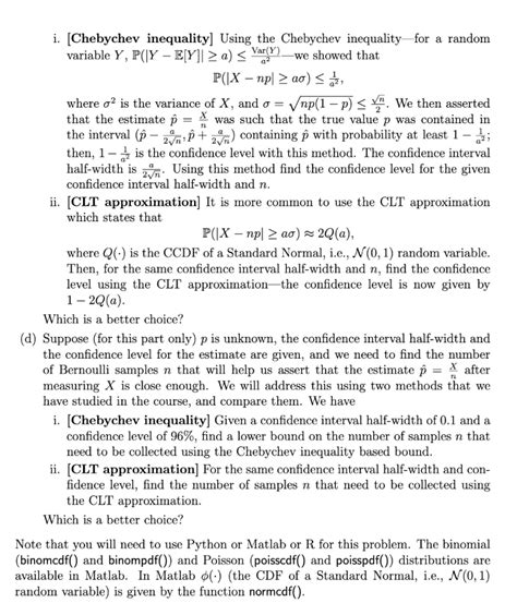 Solved I [chebychev Inequality] Using The Chebychev