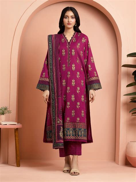 Edenrobe Block Print Cambric Unstitched 3pc Suit Ewu5m1 012