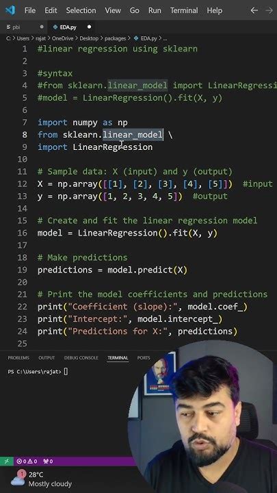 Implement Linear Regression Using Sklearn In Just 1 Minute Ytshorts Regression Youtube