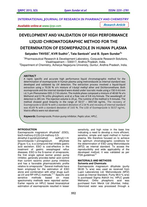 Pdf Development And Validation Of High Performance Liquid
