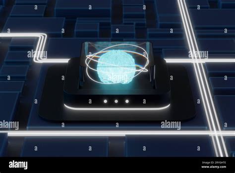 Digital Brain Sitting On A Computer Chip With Internet Connection And