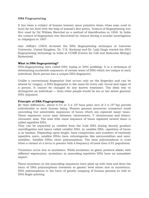 Dna Finger Printing Pdf Dna Genetics