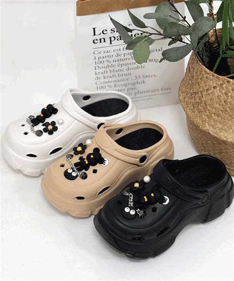 [빠른배송 7cm]블랙베어 Eva 여름 키작녀 키높이 통굽 지비츠 아쿠아 슬리퍼 실내화 물놀이 신발 0450 에이블리