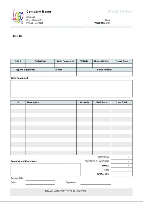 Work Order Template Download