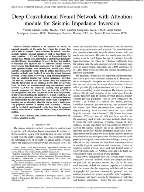 deep convolutional neural network with attention m pdf inverse problem reflection seismology
