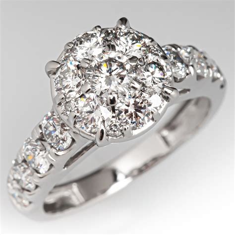 Diamond Cluster Engagement Ring 14k White Gold