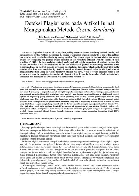 Pdf Deteksi Plagiarisme Pada Dokumen Jurnal Menggunakan Metode Cosine Similarity