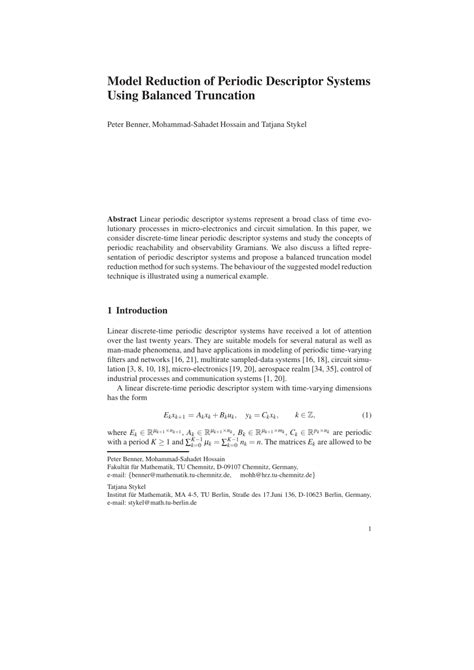 Pdf Model Reduction Of Periodic Descriptor Systems Using Balanced
