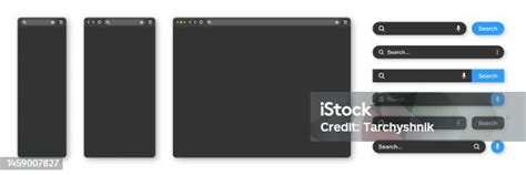 다양한 검색 창 템플릿 어두운 모드가있는 빈 인터넷 브라우저 창 검색 상자 주소 표시줄 및 텍스트 필드가 있는 웹 사이트 엔진입니다 Ui 디자인 웹 사이트 인터페이스 요소