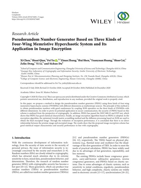 Pdf Pseudorandom Number Generator Based On Three Kinds Of Four Wing Memristive Hyperchaotic
