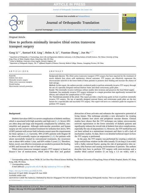 Pdf How To Perform Minimally Invasive Tibial Cortex Transverse Transport Surgery