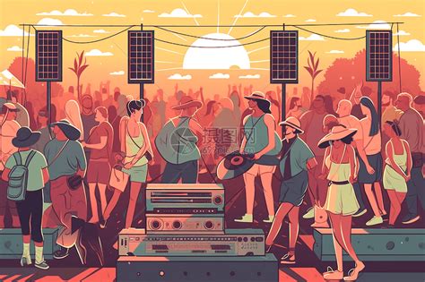 音乐节上的音响和人们插画图片下载 正版图片600159823 摄图网