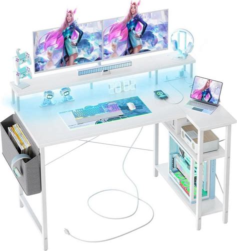 Luxuskollektion Eckschreibtisch Eckschreibtisch Led 120x70 Cm Mit Steckdosenleiste Ablagefächer