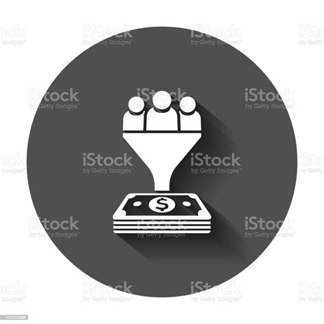 리드 관리 평면 스타일에서 아이콘입니다 긴 그림자와 함께 돈 벡터 일러스트 레이 션 사람들과 깔 데 기 대상 클라이언트 비즈니스 개념입니다 개념에 대한 스톡 벡터 아트 및