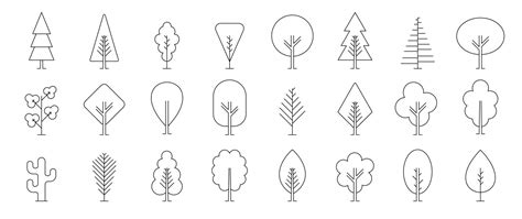 Set Of Trees Linear Vector Icon Geometric Tree Shape Plants Pine