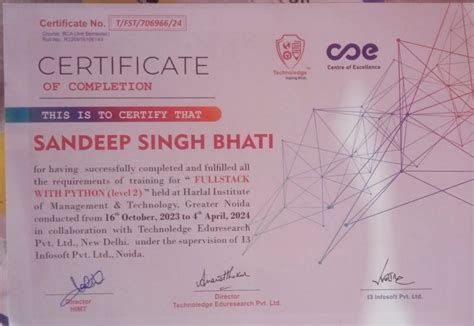 Full Stack With Python Certificate Sandeep Singh Bhati