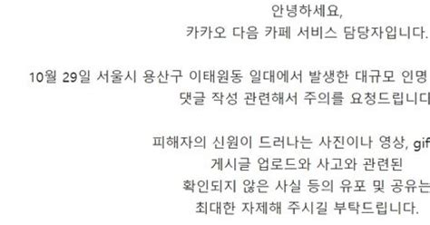 이태원 사고 영상·허위사실 공유 자제 부탁…sns·포털서도 당부