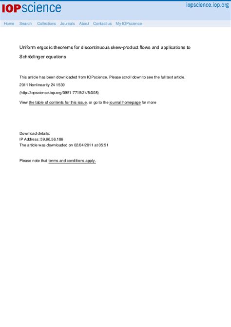 Pdf Uniform Ergodic Theorems For Discontinuous Skew Product Flows And Applications To