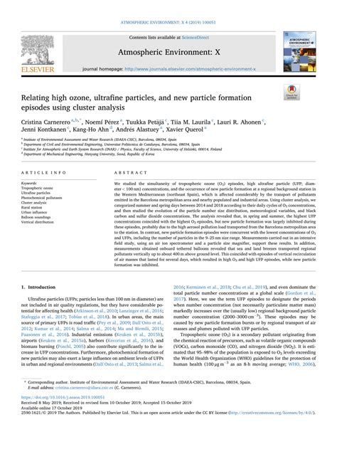 Pdf Relating High Ozone Ultrafine Particles And New Particle Formation Episodes Using