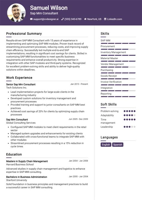 Sap Mm Consultant Resume Example For 2024 Top Templates Cvdesigner Ai