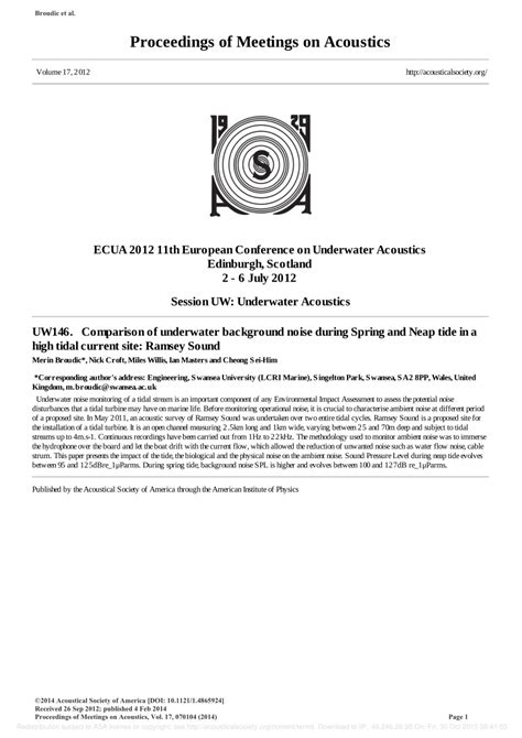 Pdf Comparison Of Underwater Background Noise During Spring And Neap