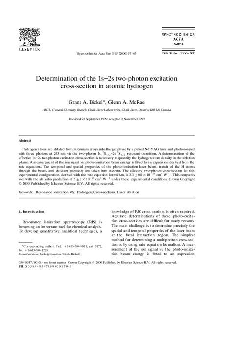 Pdf Determination Of The 1s2s Two Photon Excitation Cross Section In Atomic Hydrogen