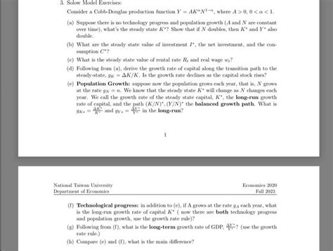 Solved 3 Solow Model Exercises Consider A Cobb Douglas