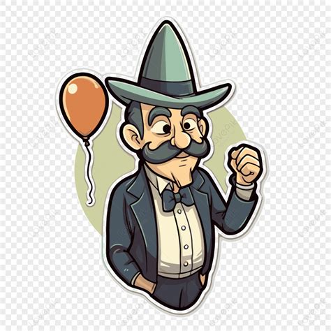 콧수염과 풍선 클립 아트를 가진 남자의 스티커 벡터상표 Png 일러스트 무료 다운로드 Lovepik