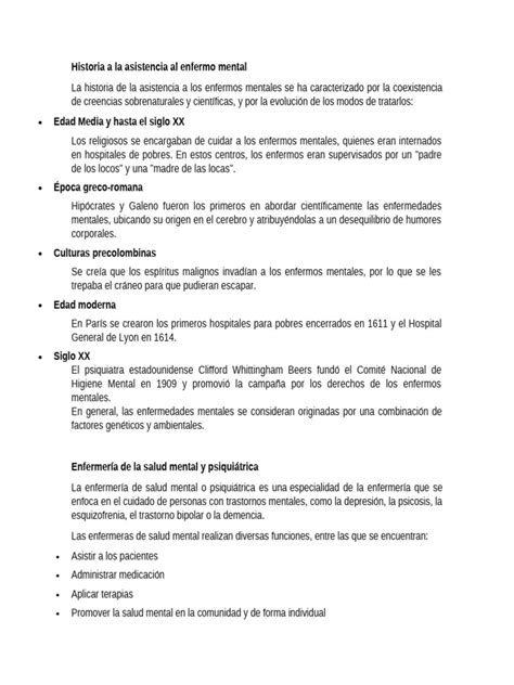 Historia A La Asistencia Al Enfermo Mental Pdf Salud Mental Salud Y Bienestar