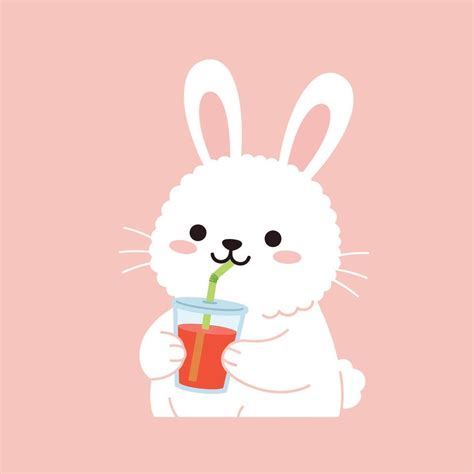 Cute Fluffy Bunny Enjoying A Refreshing Drink In Flat Art 60396408