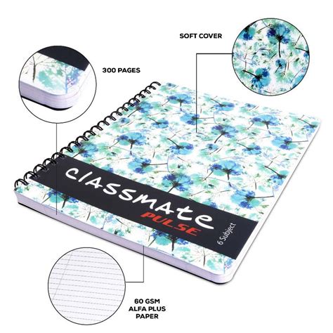 Classmate Soft Cover Pulse 6 Subject Spiral Binding Notebook Chirukaanuka