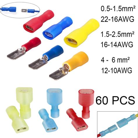 60Pcs 30 Pairs Spade Terminal Female Male Connector Lug Wire Terminal Butt Splice Terminals For