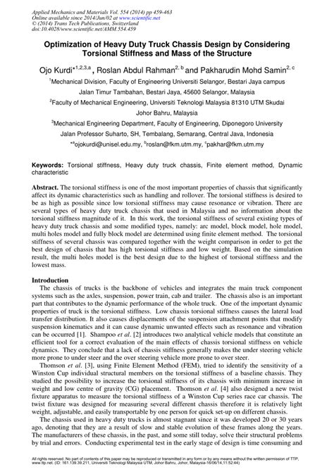 Pdf Optimization Of Heavy Duty Truck Chassis Design By Considering Torsional Stiffness And Pdf Optimization Of Heavy Duty Truck Chassis Design By Considering Torsional Stiffness And
