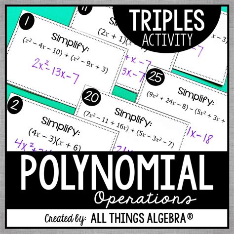 Polynomial Operations Add Subtract Multiply Triples Activity All Things Algebra