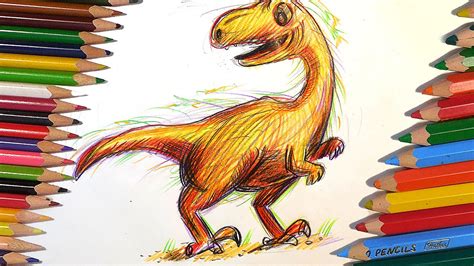 Как нарисовать ДИНОЗАВРА цветными карандашами поэтапно Урок рисования для детей Youtube