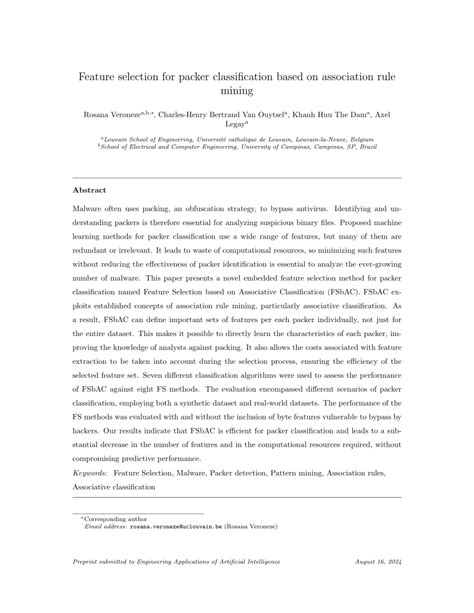 Pdf Feature Selection For Packer Classification Based On Association Rule Mining