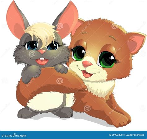 Kitten And Bunny Stock Vector Illustration Of Friendship 56993478