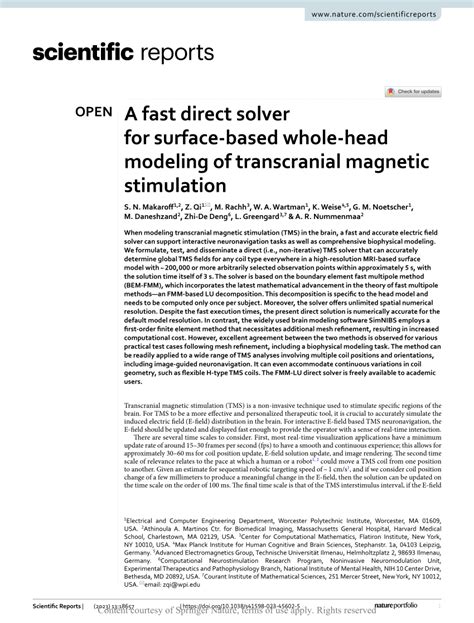 Pdf A Fast Direct Solver For Surface Based Whole Head Modeling Of Transcranial Magnetic